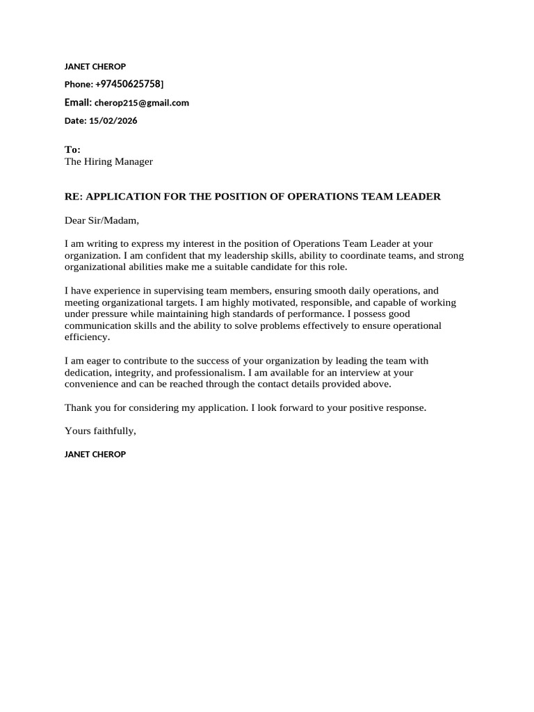Janet Cherop Application Letter | PDF
