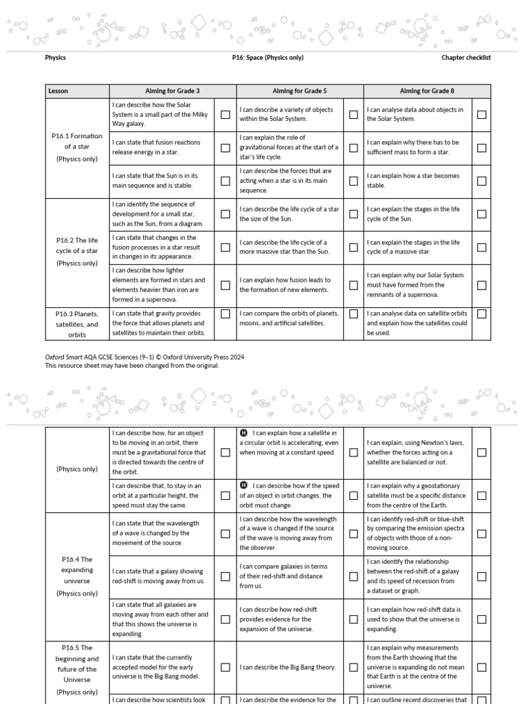 AQAGCSE 4ed Phys P16 Chapter Checklist | PDF | Stars | Universe