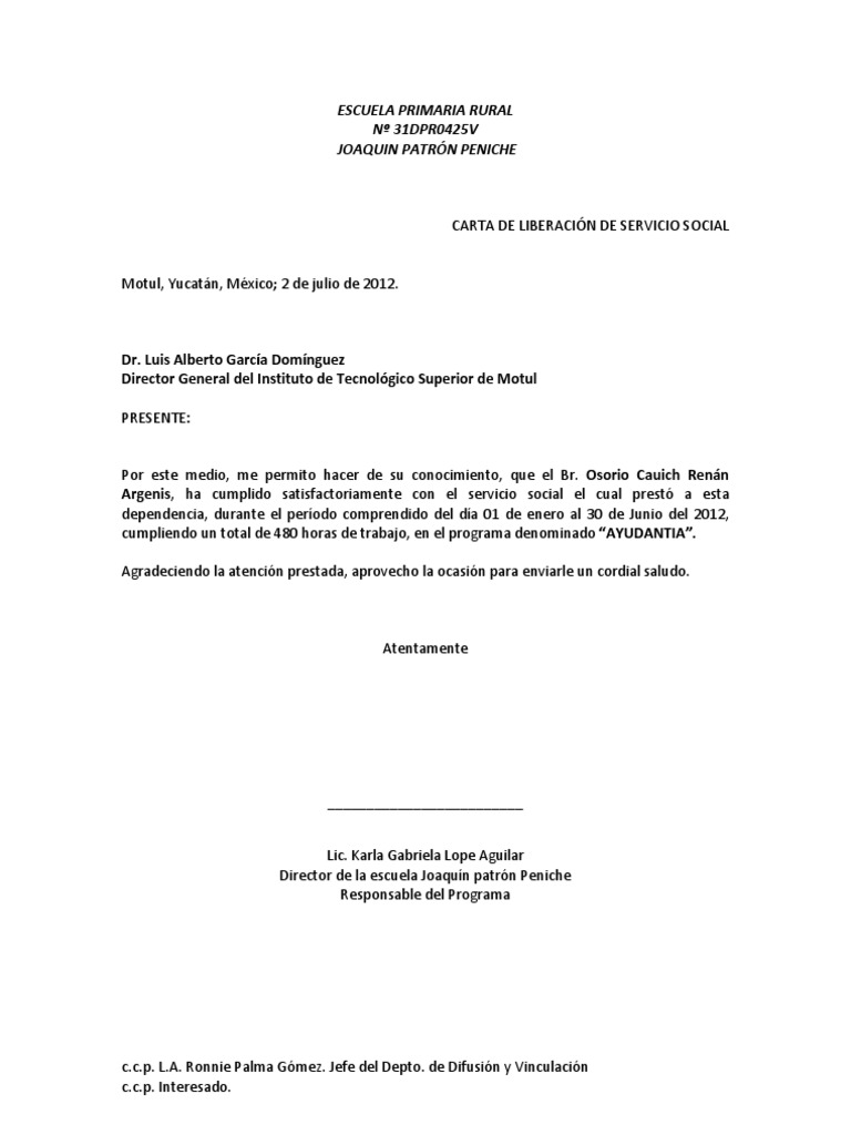 Ejemplo de Carta de Liberación | PDF