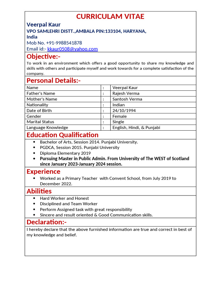 Veerpal CV | PDF