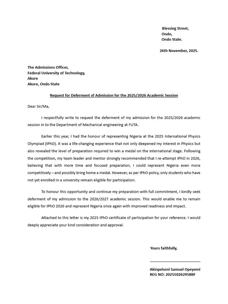 Deferment Letter | PDF