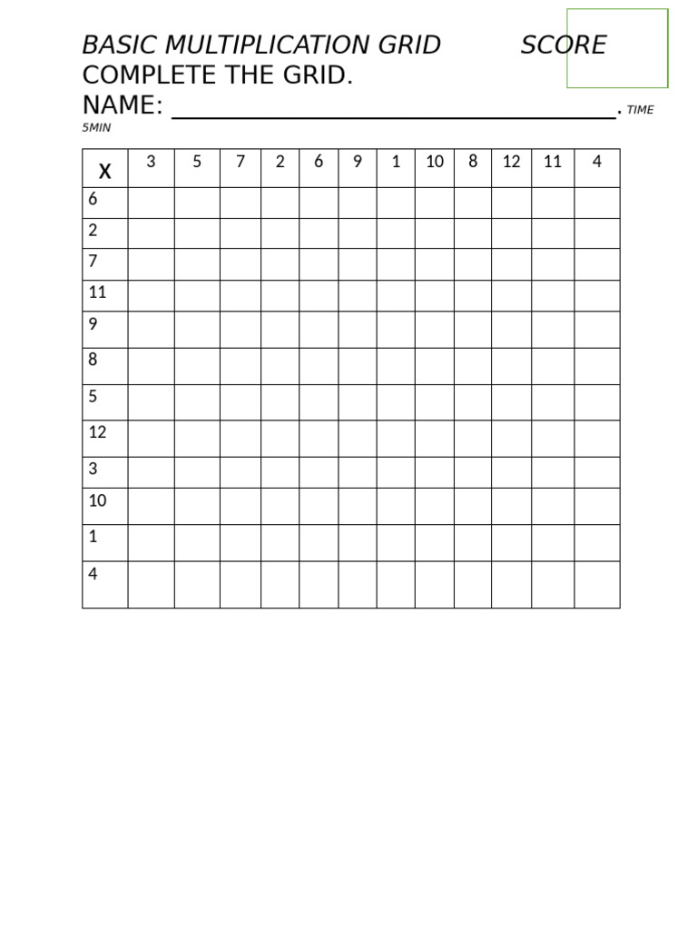 Multiplication Grid | PDF