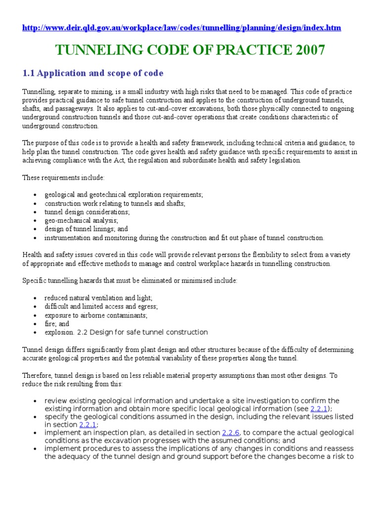 Tunneling Code of Practice | PDF | Personal Protective Equipment | Tunnel