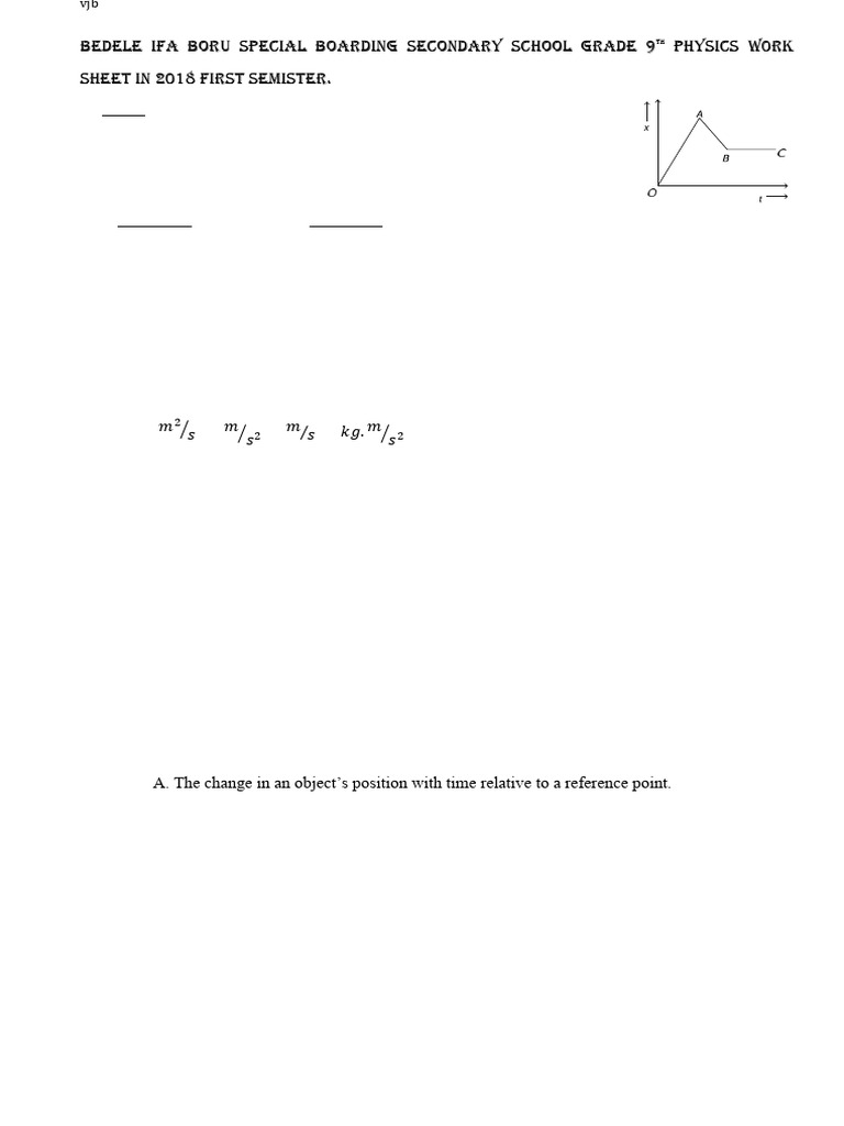 Grade 9 Physics Worksheet From Unit 3 | PDF | Velocity | Acceleration