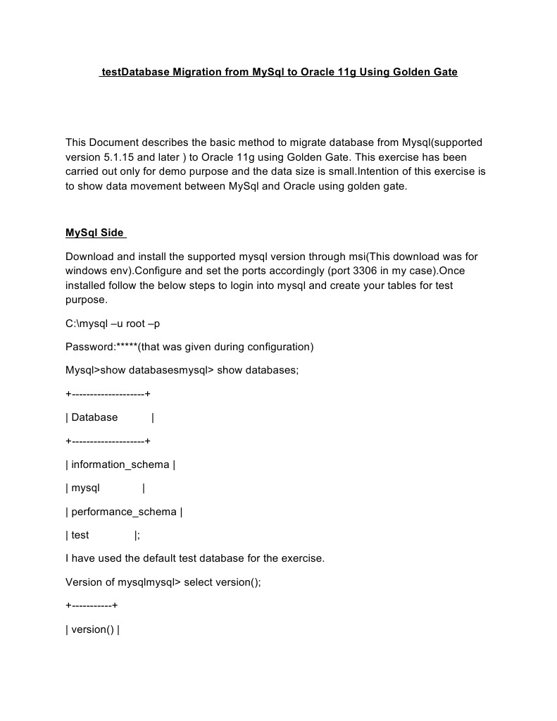 Database Migration From MySql To Oracle 11g Using Golden Gate | PDF ... Database Migration From MySql To Oracle 11g Using Golden Gate | PDF ...
