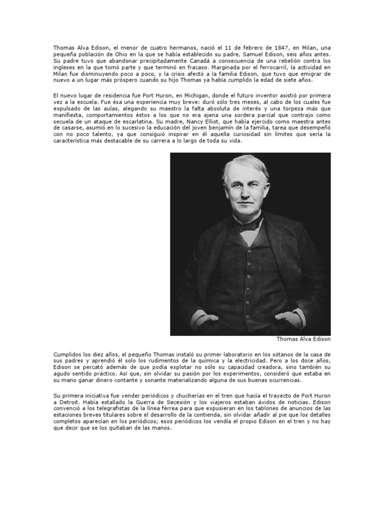 Biografía de Thomas Alva Edison | PDF | Thomas Edison | Fonógrafo