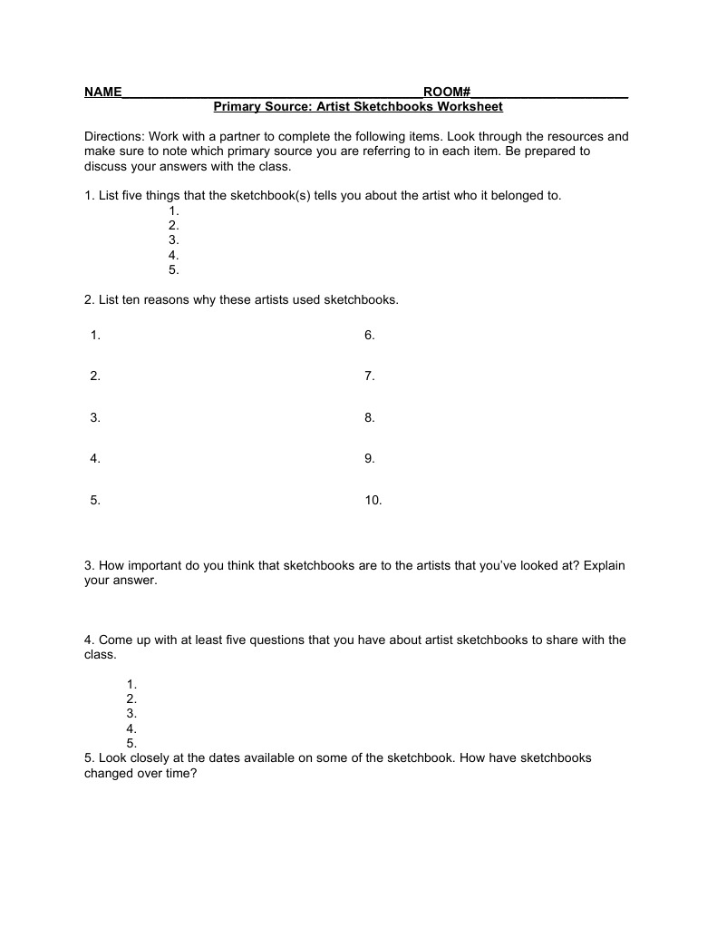 541 Sketchbook Worksheet | PDF