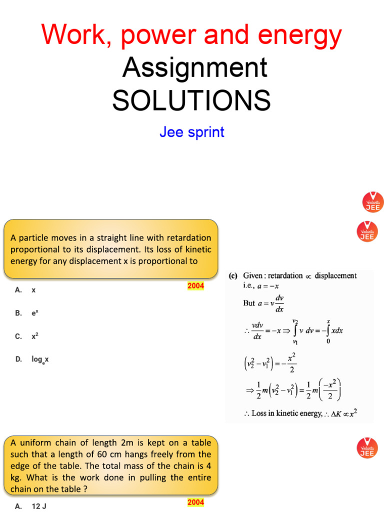 Work, Power and Energy Assignment SOLUTIONS Jee Sprint | PDF | Physics ...