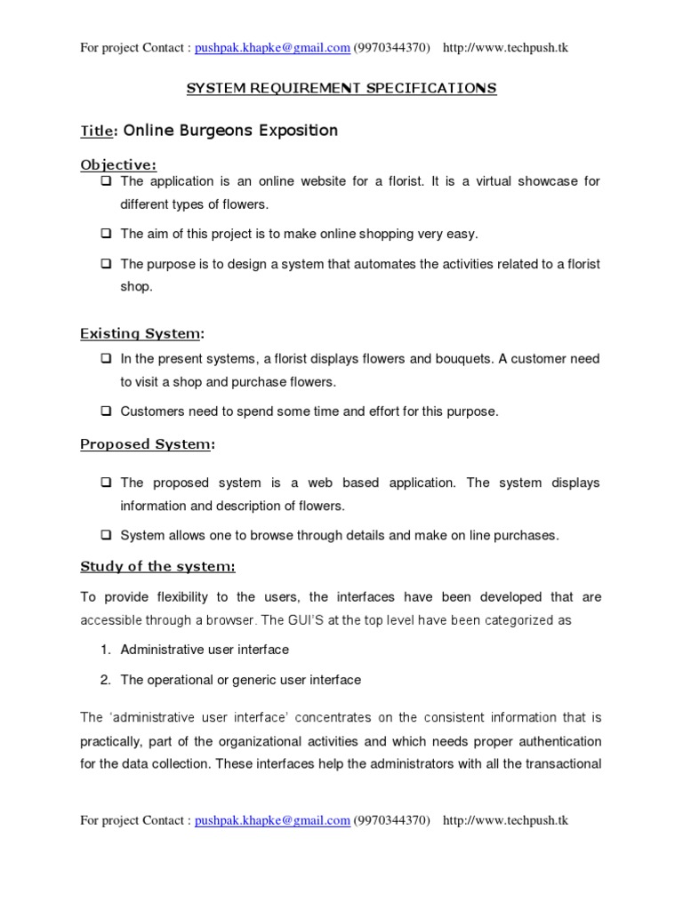 Online Burgeons Exposition: System Requirement Specifications Title: Objective | PDF | Input ...