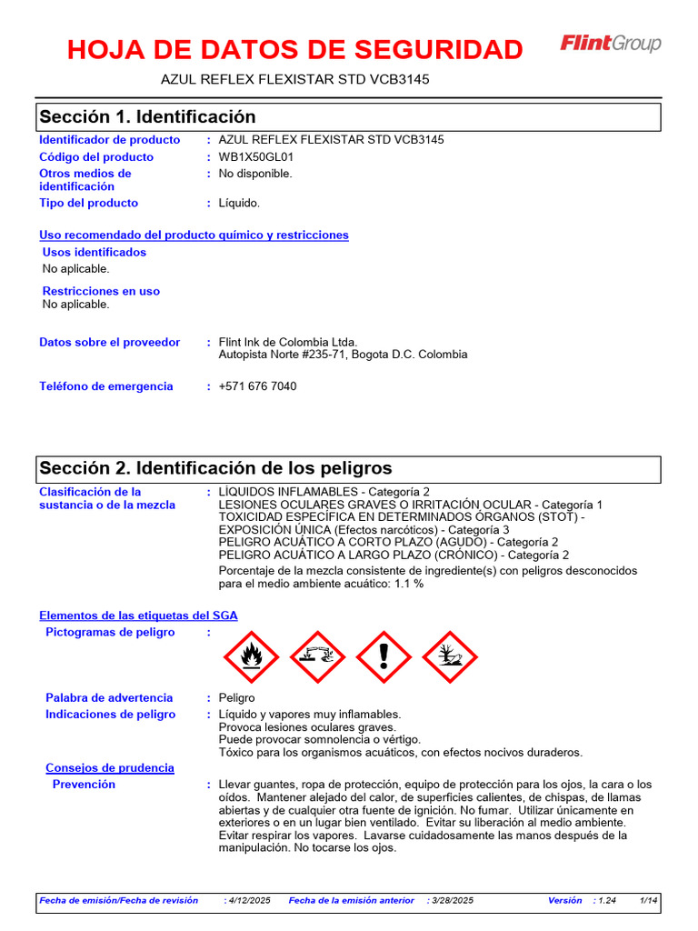 WB1X50GL01 - Flint GHS SDS CO - XCO1 - Spanish (ES) - AZUL REFLEX ...