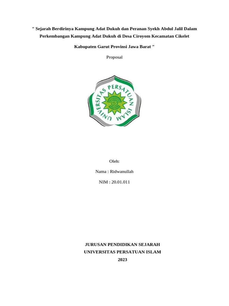 Proposal Ridwanullah Universitas Persatuan Islam | PDF