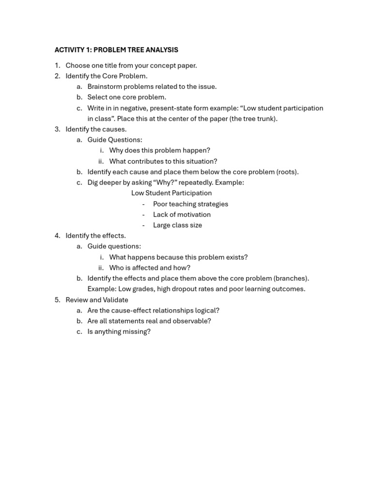 Problem Tree and Objective Tree Analysis Activity | PDF