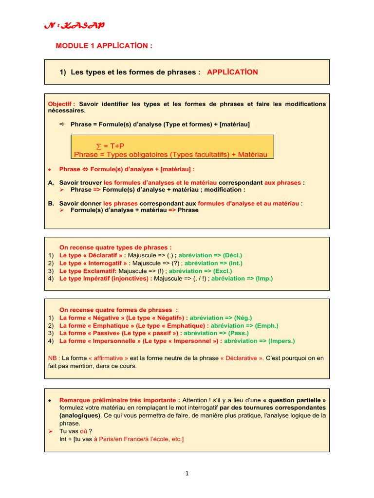 FDE 245 MOD. 1 Les Types de Phrases APPLİCATİON | PDF | Phrase | Grammaire