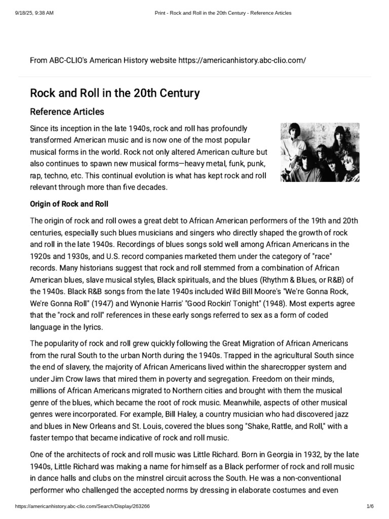 American History Rock and Roll in The 20th Century | PDF | Rock Music ...