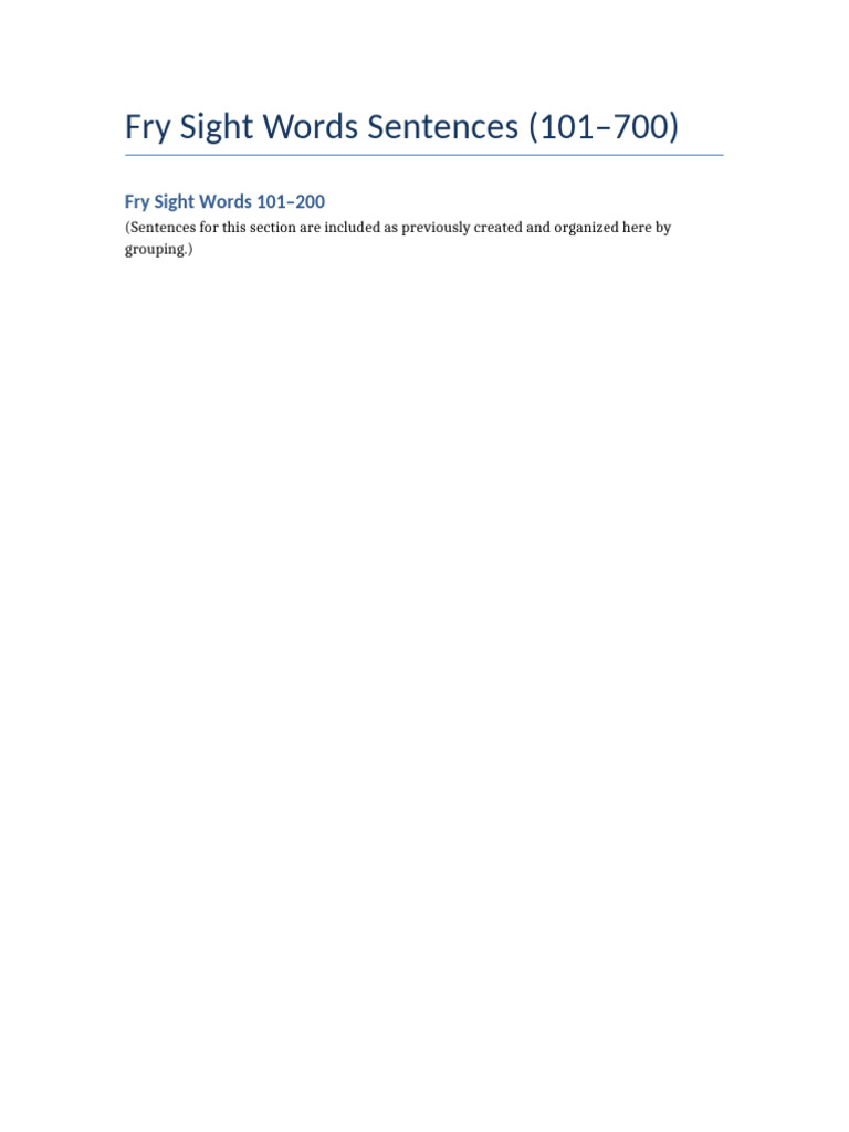 Fry Sight Words Sentences 101-700 Grouped | PDF