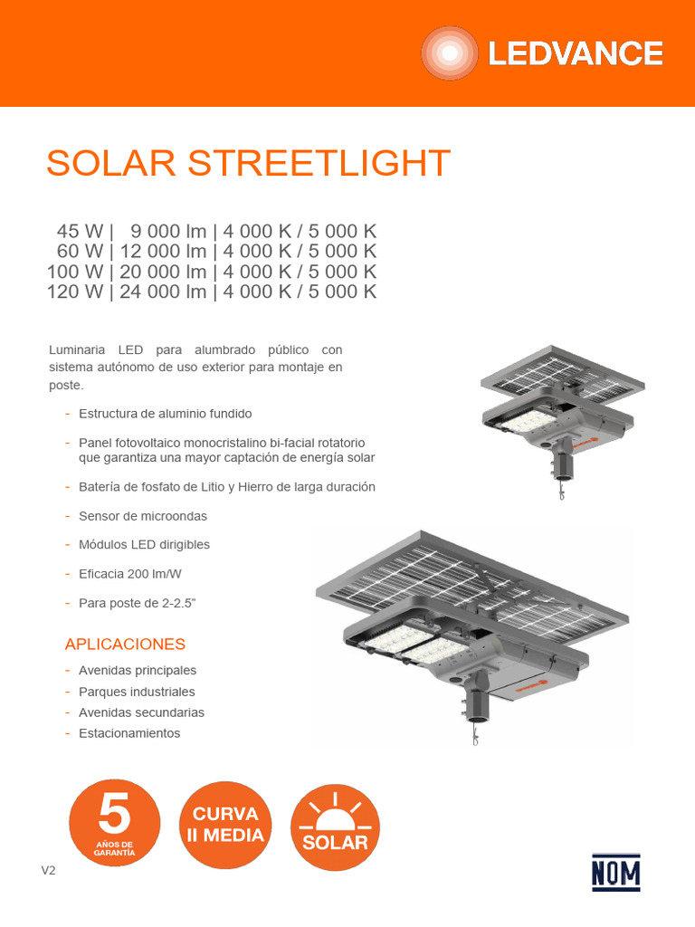 Ledvance® Solar Streetlight G3-Latam | PDF | Panel solar | Fotovoltaica