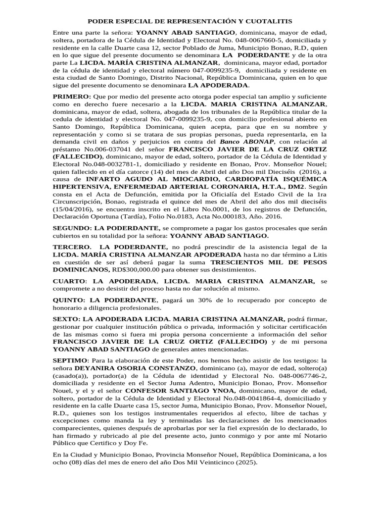 Poder Especial de Representación,Yoanny Abad Santiago | PDF | República ...