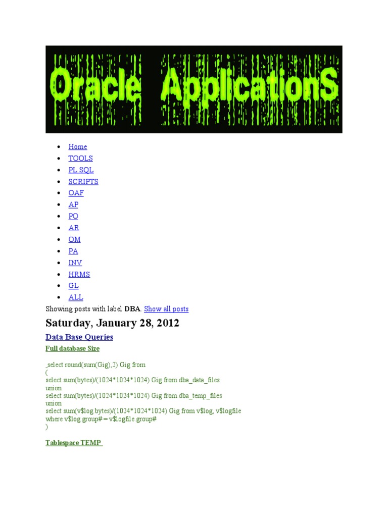 DBA Scripts | PDF | Parameter (Computer Programming) | Oracle Database
