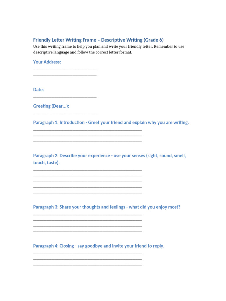 Friendly Letter Writing Frame Grade 6 (3) | PDF