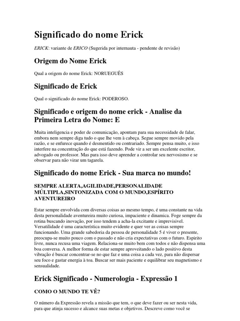 Origem, Significado e Análise do Nome Erick | PDF | Sentimento | Sabedoria