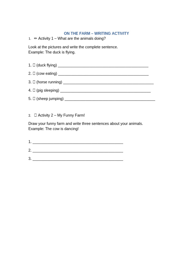 On The Farm Writing Activity | PDF