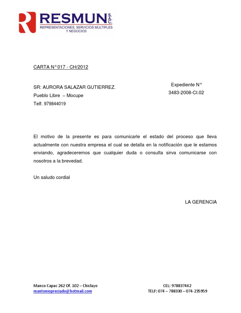 Modelo de Carta para Notificacion | PDF Modelo de Carta para Notificacion | PDF