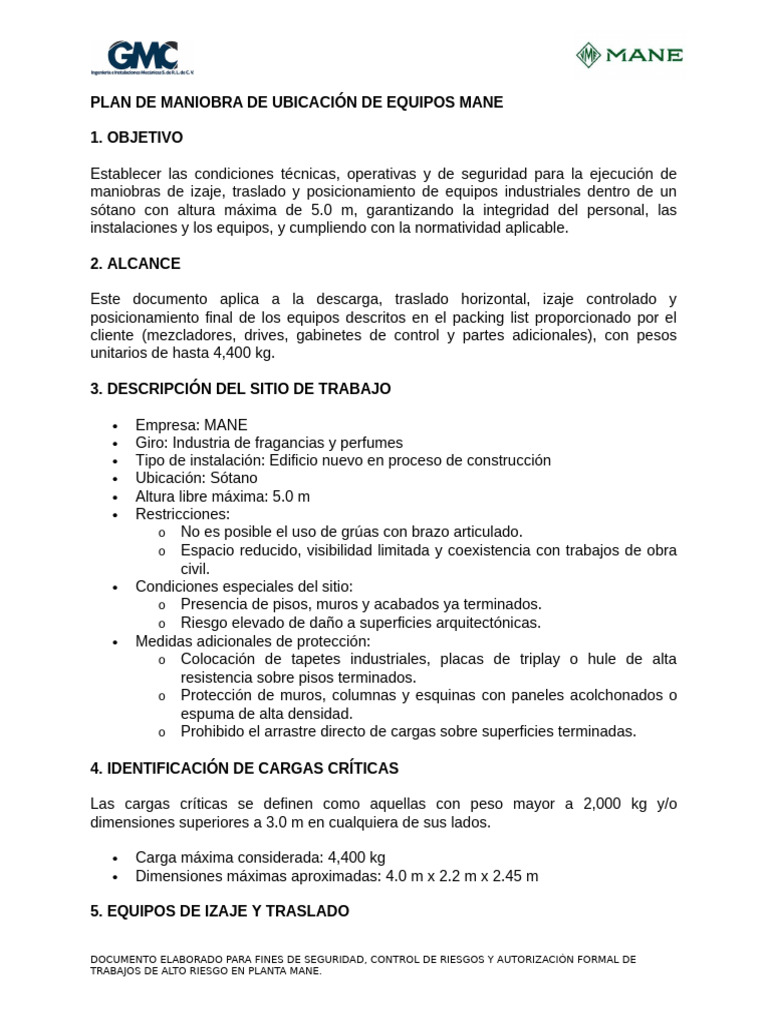 Plan de Maniobra de Ubicación de Equipos Mane | PDF
