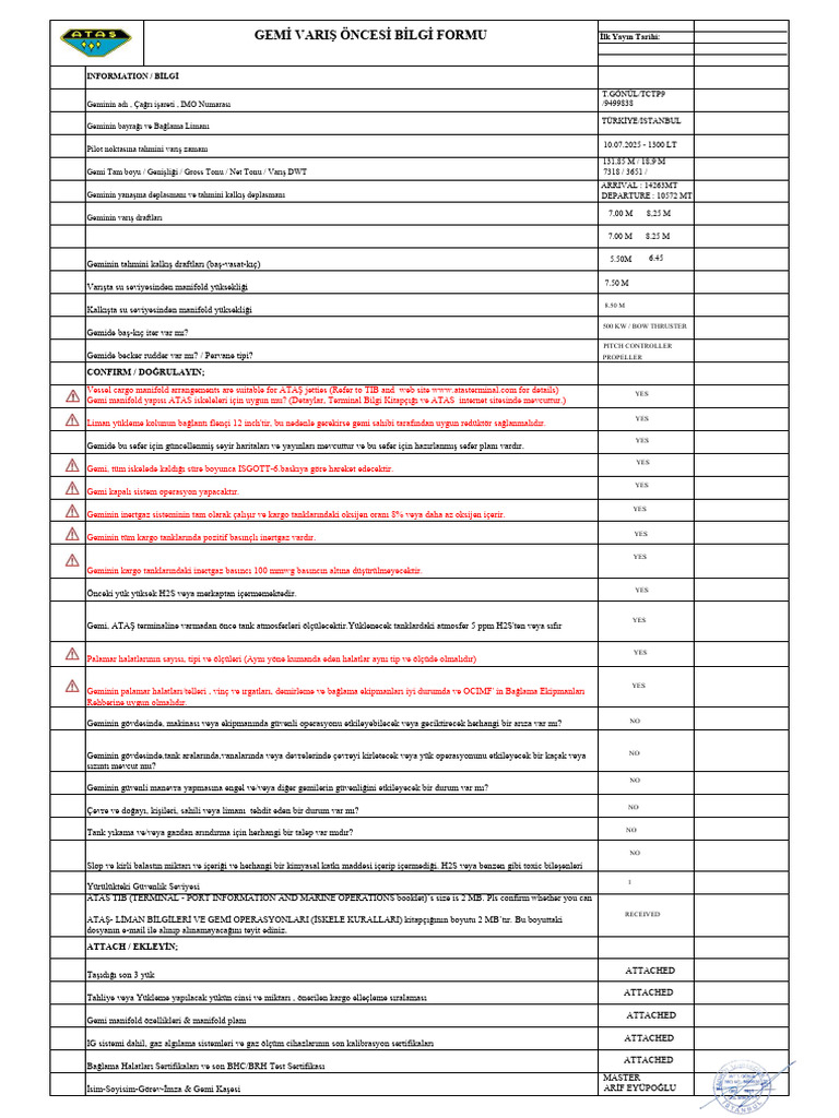 Ship Pre-Arrival Information Form | PDF