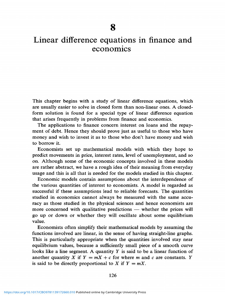 IMPORTANTE Linear Difference Equations in Finance and Economics | PDF ...