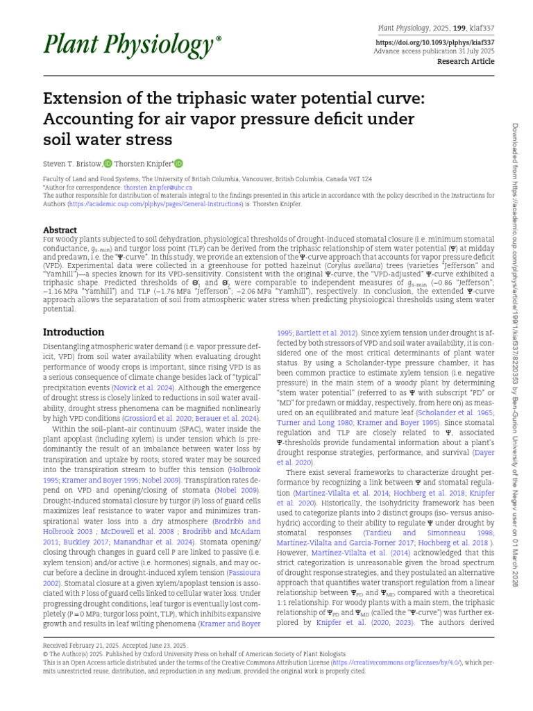 Extension of The Triphasic Water Potential Curve | PDF | Stoma ...