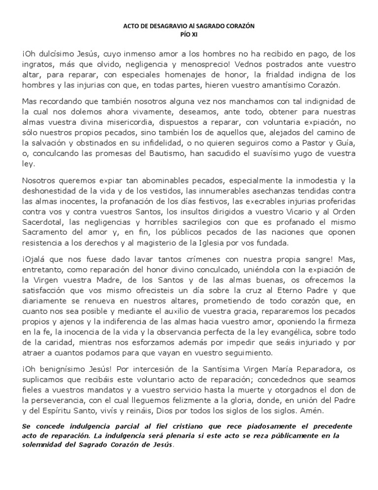 ACTO DE DESAGRAVIO Al SAGRADO CORAZÓN | PDF | Expiación en el ...