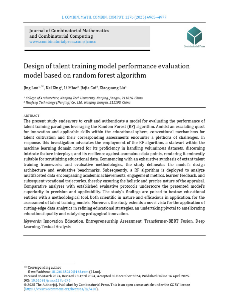Design of Talent Training Model Performance Evaluation Model Based On ...