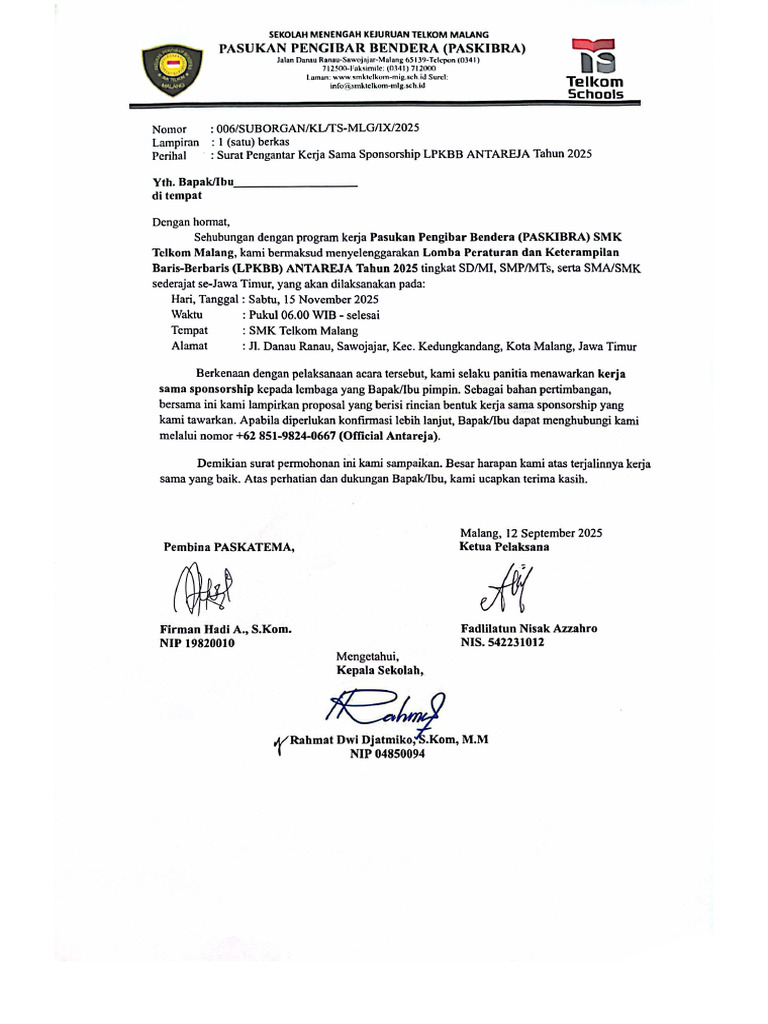 Surat Pengantar Sponsor Antareja 2025 | PDF