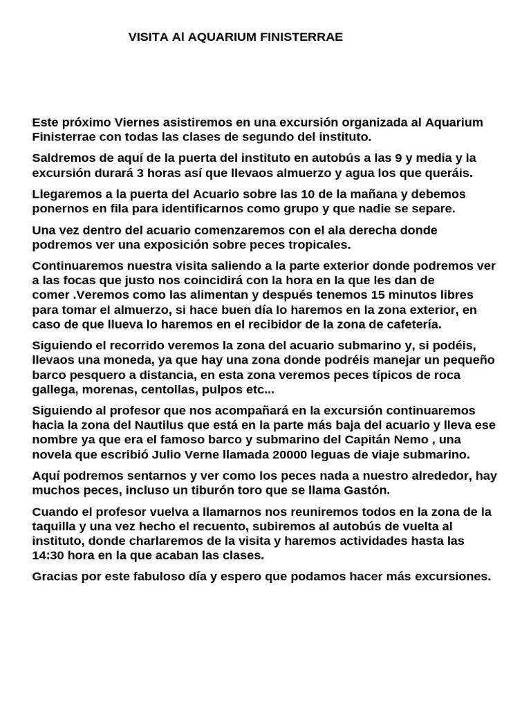 Visita Al Aquarium Finisterrae | PDF