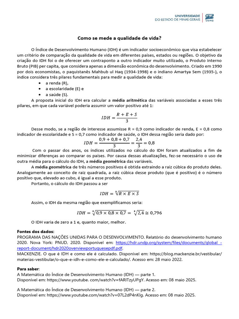 Lista 3 Media IDH Brasil e No Mundo 2023 | PDF | Índice de ...