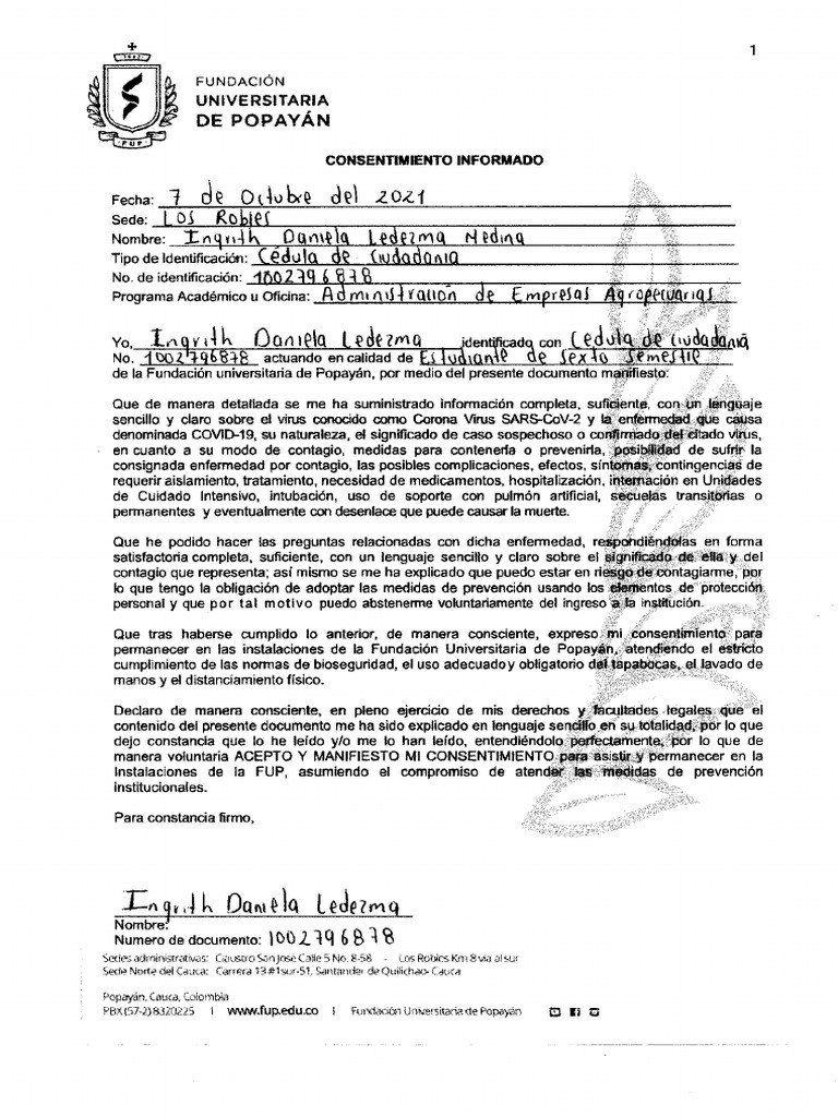 Consentimiento Daniela Ledezma | PDF