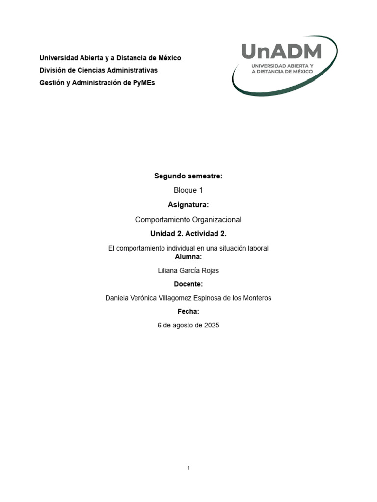 Gcor U2 A2 Ligr | PDF | Comportamiento | Comportamiento organizacional