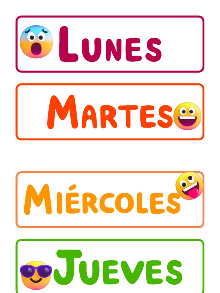 Tarjetas didácticas imprimibles días de la semanas y meses del año en ...