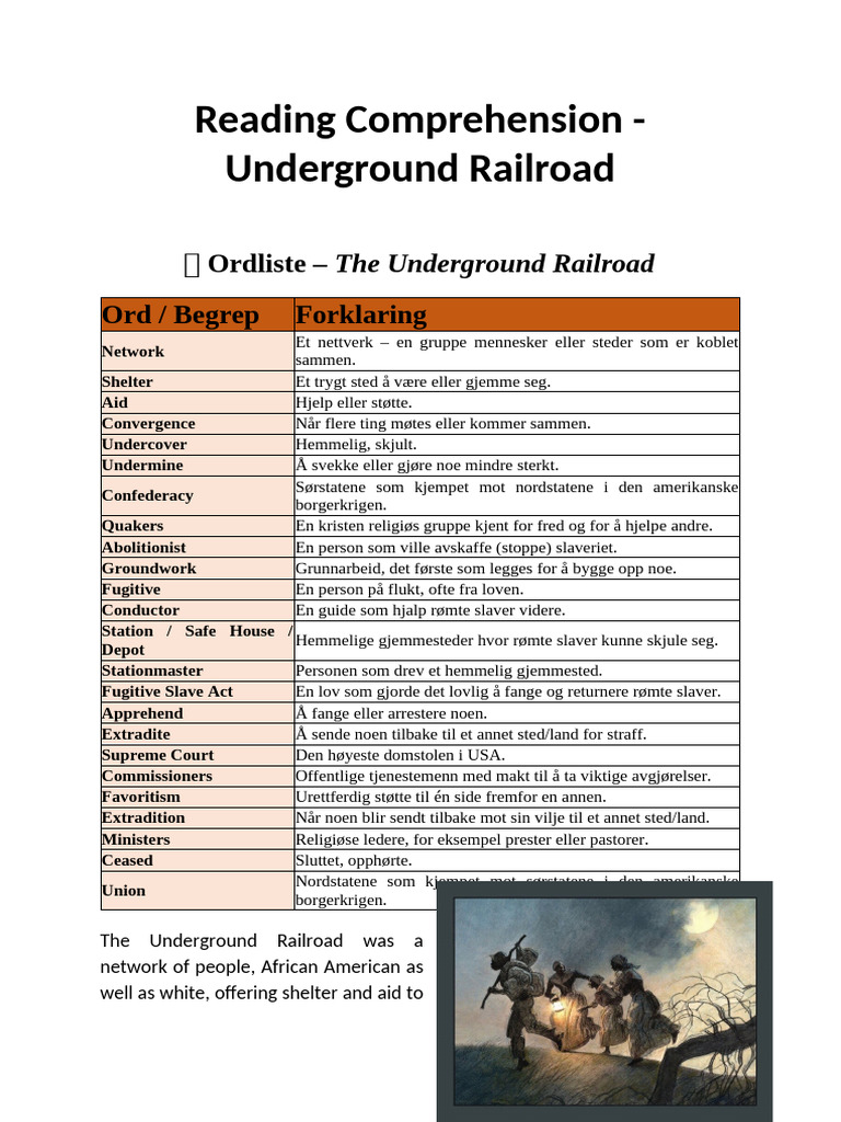 Reading Comprehension - Underground Railroad | PDF | Underground ...