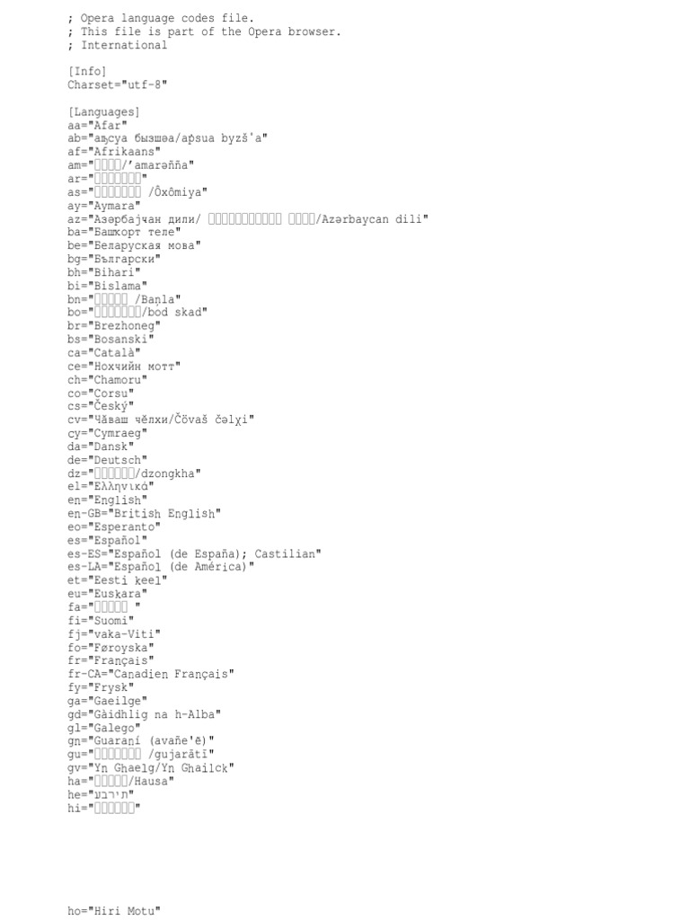 Opera Browser Language Codes File | PDF