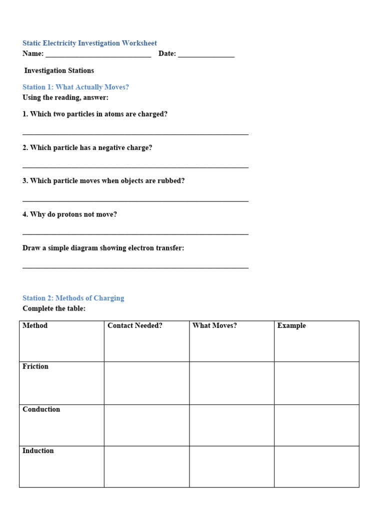 Static Electricity Investigation Worksheet | PDF