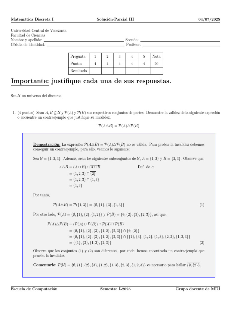 Solucio Ün Parcial III | PDF | Sintaxis (Lógica) | Matemáticas