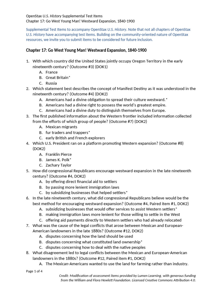 OSC - History - TestItems - Ch17 - Go West Young Man! Westward ...