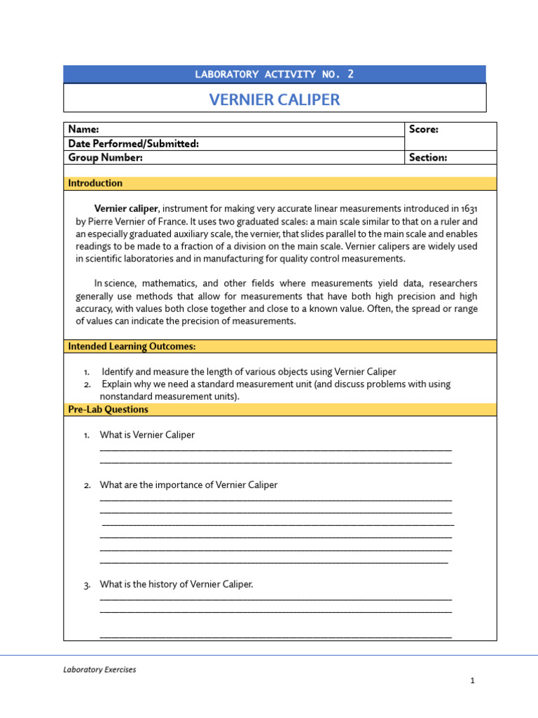 Lab Activity No. 2 Vernier Caliper | PDF | Measurement