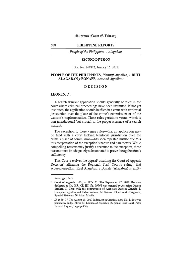 People of the Philippines v. Alagaban | PDF | Search And Seizure ...