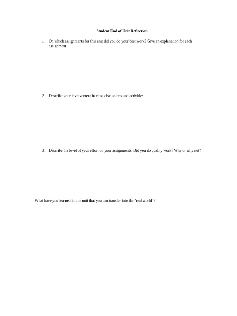 Student End of Unit Reflection | PDF