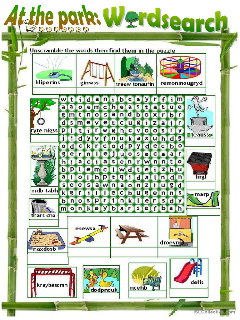 At The Playground - Park - Wordsearch | PDF