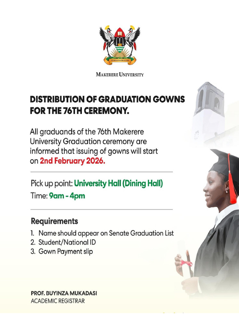 Makerere 76th Graduation Gowns Distribution | PDF