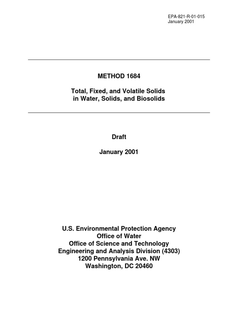 EPA Method 1684: Solids in Water & Biosolids | PDF | Detection Limit ...