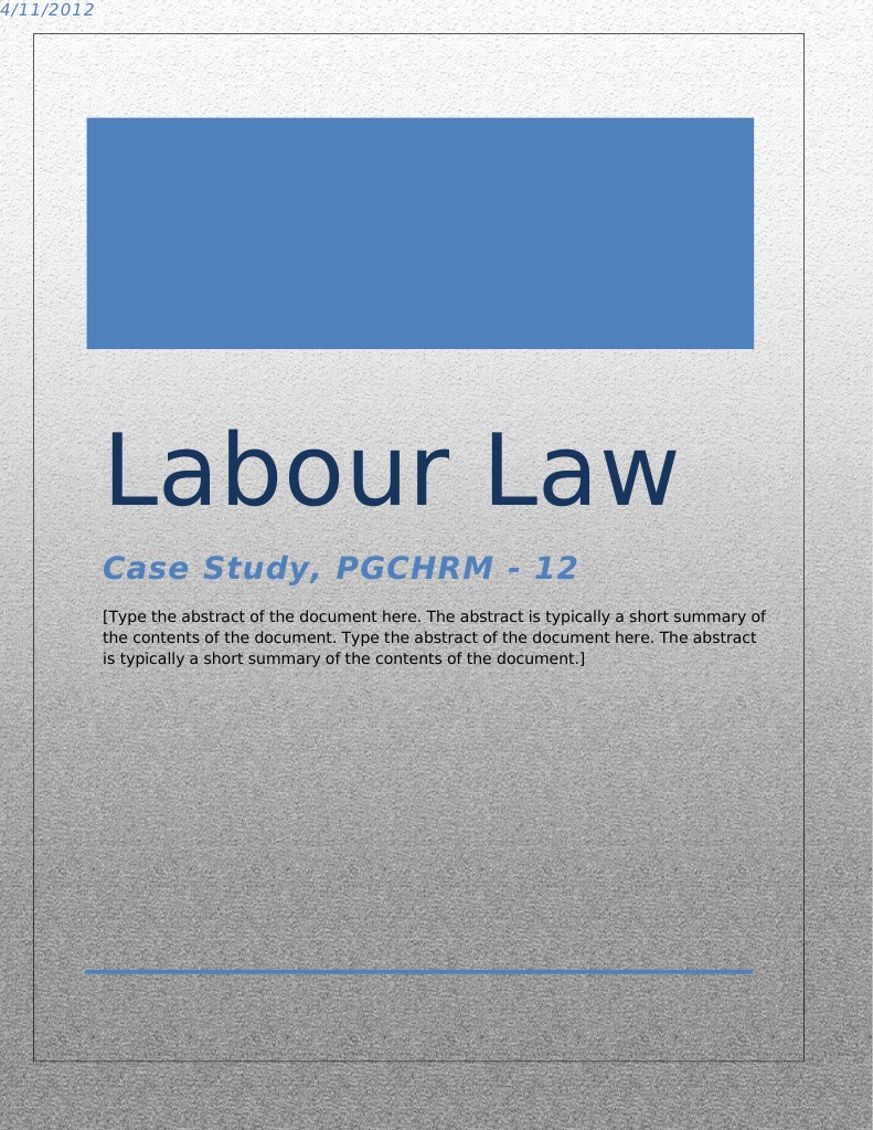 Labour Law Assignment | PDF | Employment | Employee Relations